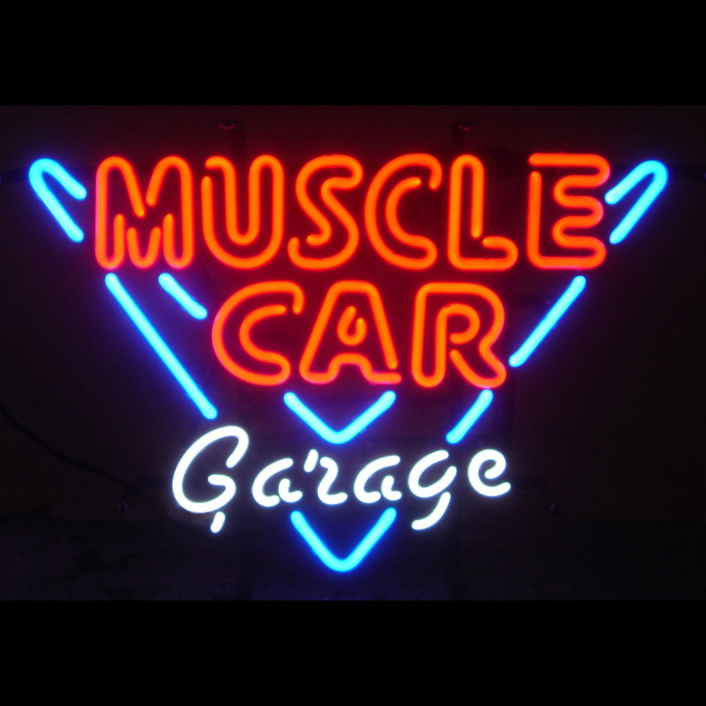 muscle car garage | Neon signs, Neon car, Neon bar signs